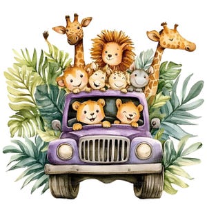 18 Safari Animals Car Clipart, Safari Animals Truck, Cute Jungle ...