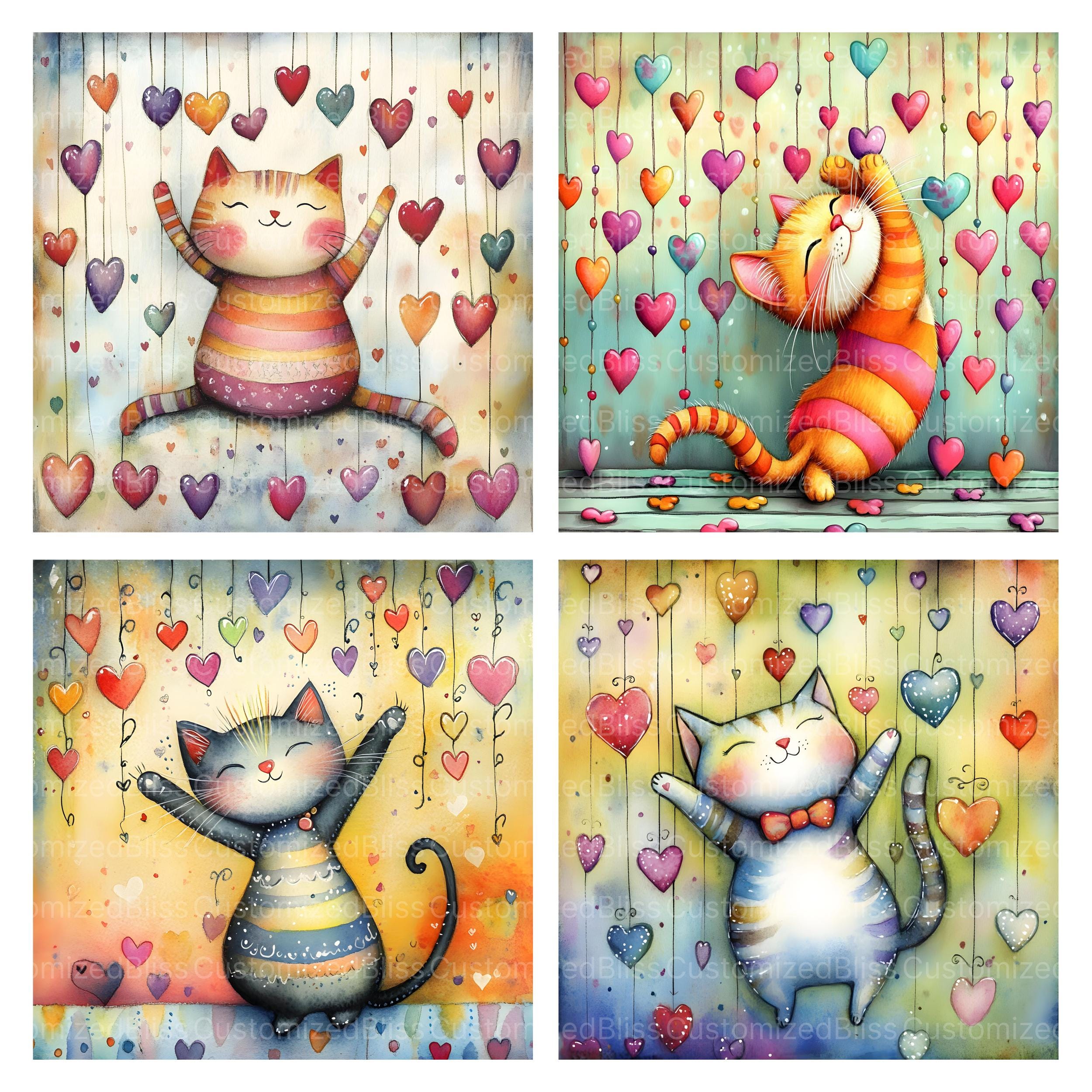 In Love With Cats Clip Art, 15 High Res Watercolor Jpgs for Junk ...