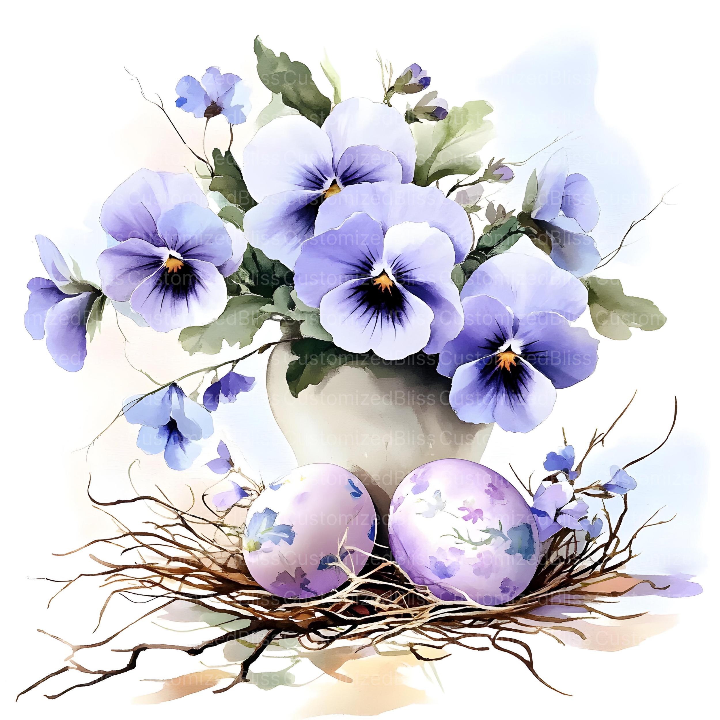 Pansies and Eggs for Easter Clipart Bundle, 20 High Quality Watercolor ...