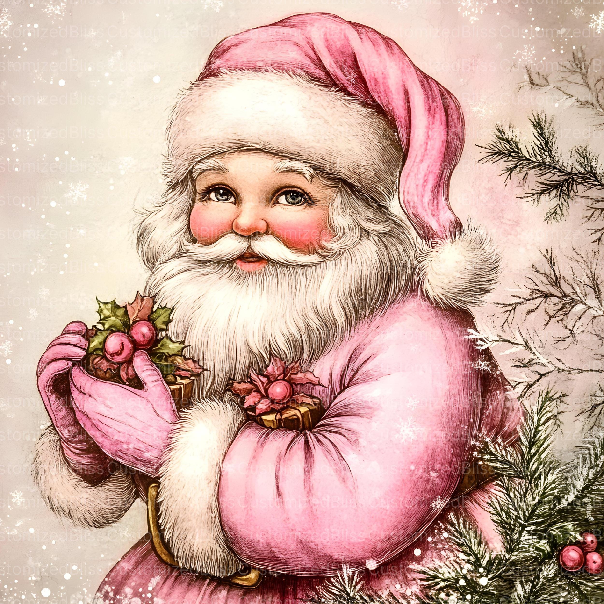 Vintage Pink Santa Clipart Bundle, 19 High Quality Jpgs, Santa Claus ...