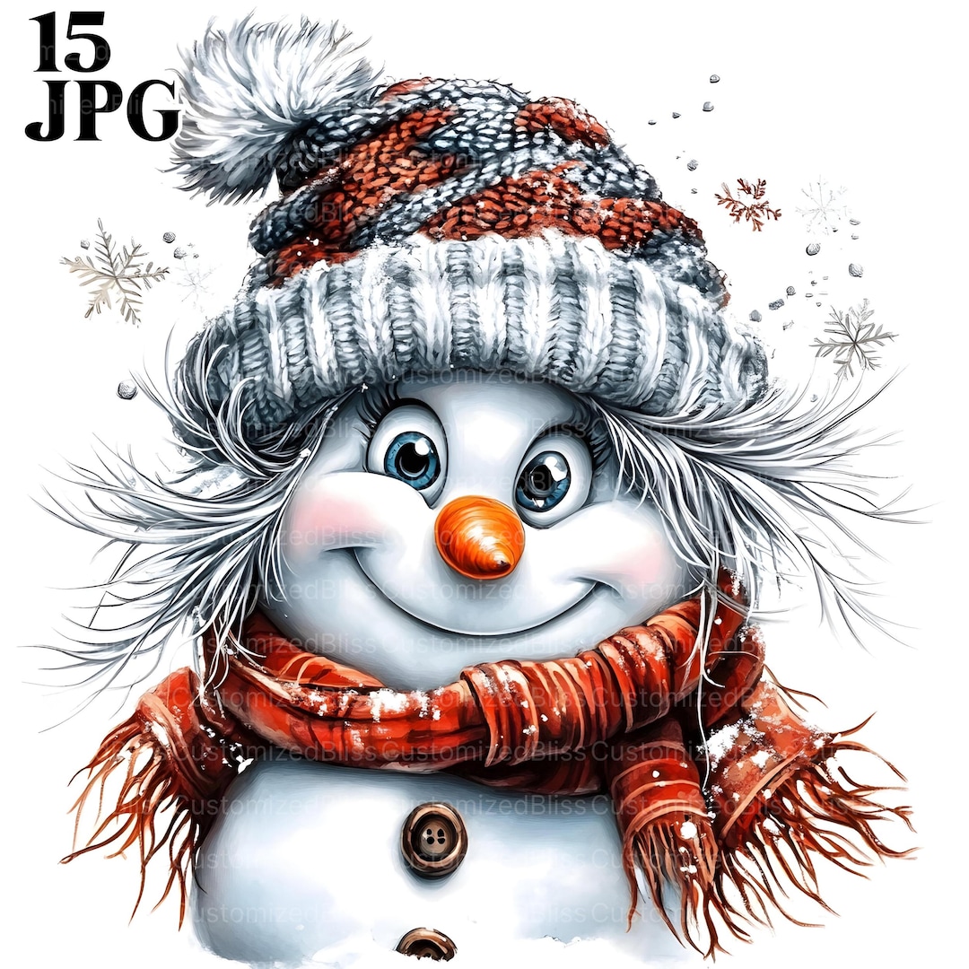 Funny Snowman Clipart, Winter Hat, Winter Clipart, 15 High Quality Jpgs ...