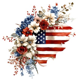 Independence Day Flower Bouquet Clipart, 20 High Quality Watercolor ...