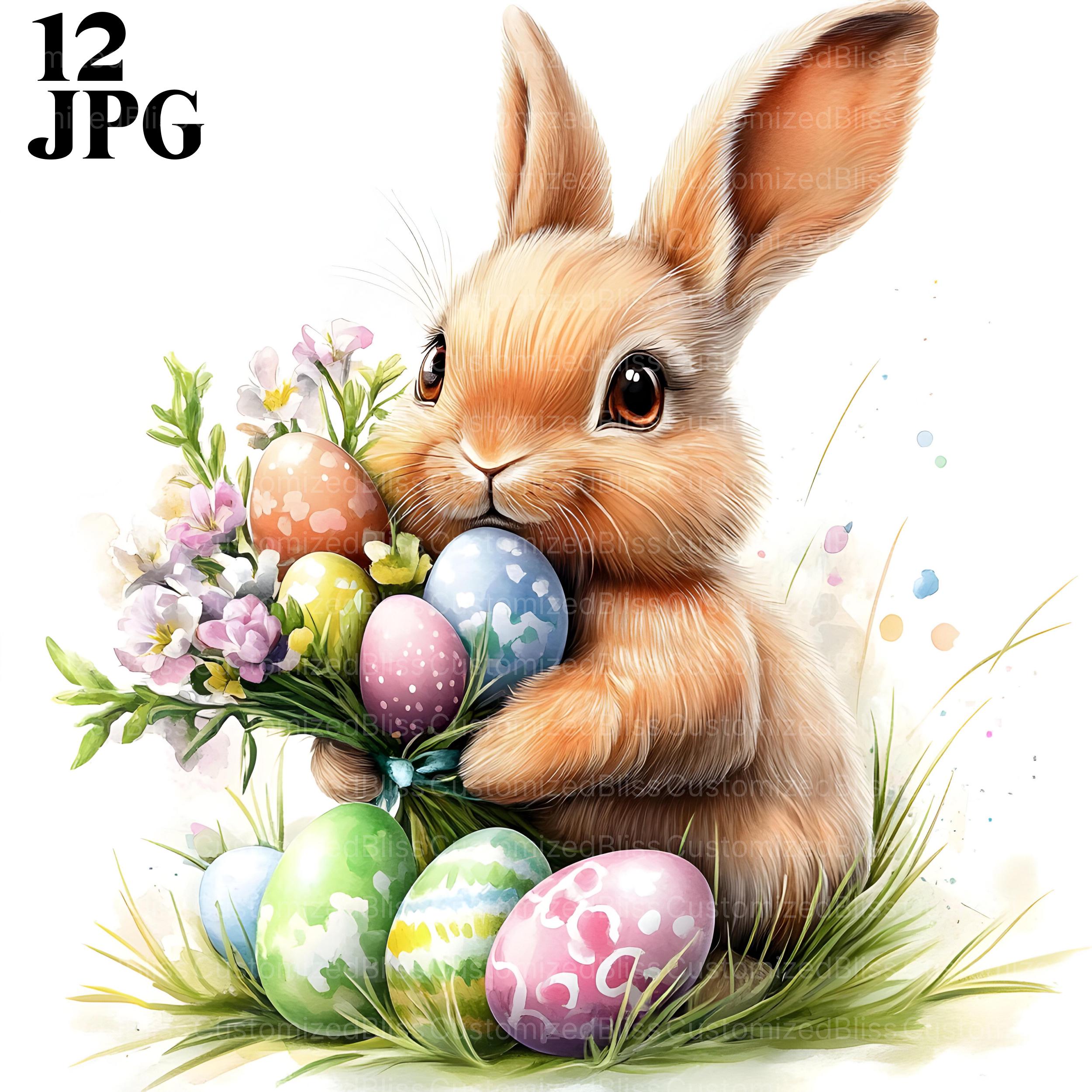 12 Easter Bunny Bouquet Egg Clipart, Bunny Clipart, Rabbit Clipart ...