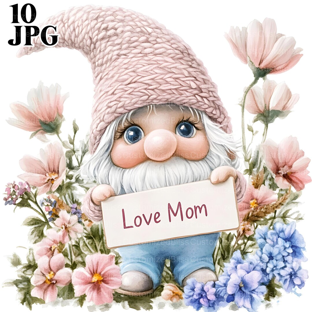 10 Watercolor Mother's Day Gnome Clipart, Mom Clipart, Mother's Day ...