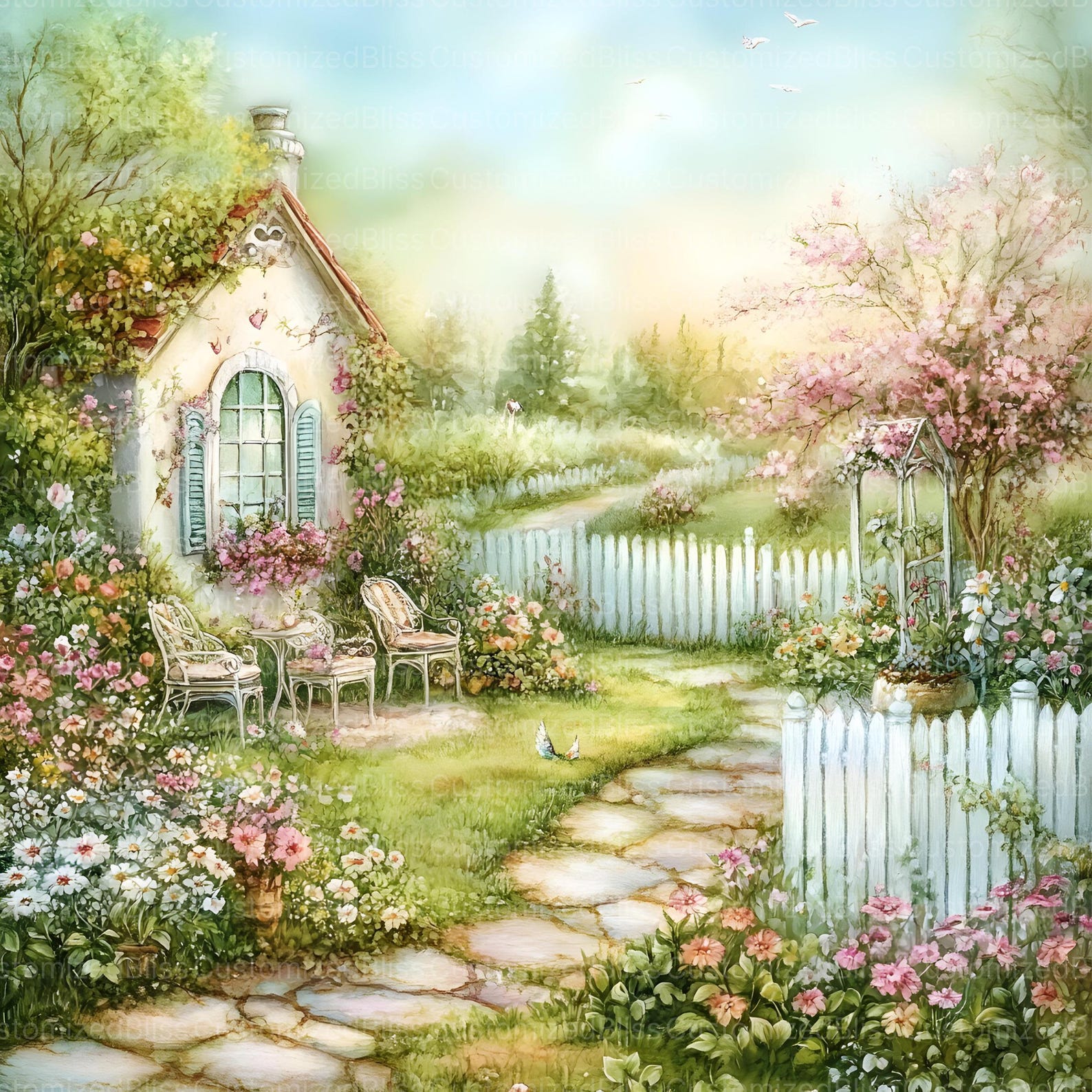 Shabby Chic Spring Garden Clip Art, 20 High Res Watercolor Jpgs for ...