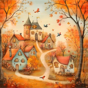 20 Whimsical Autumn City Clipart, Autumn Clipart, High Quality Jpgs ...