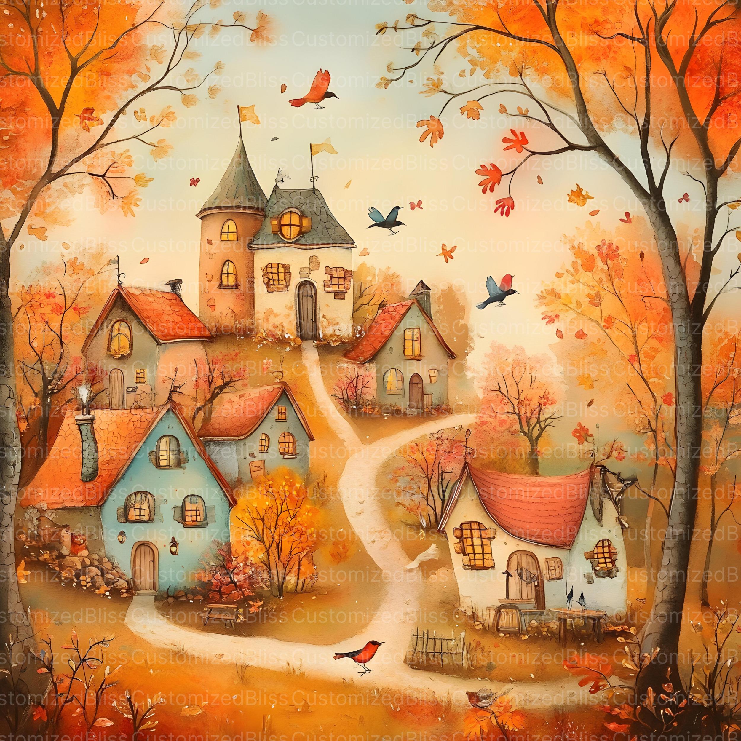 20 Whimsical Autumn City Clipart, Autumn Clipart, High Quality Jpgs ...