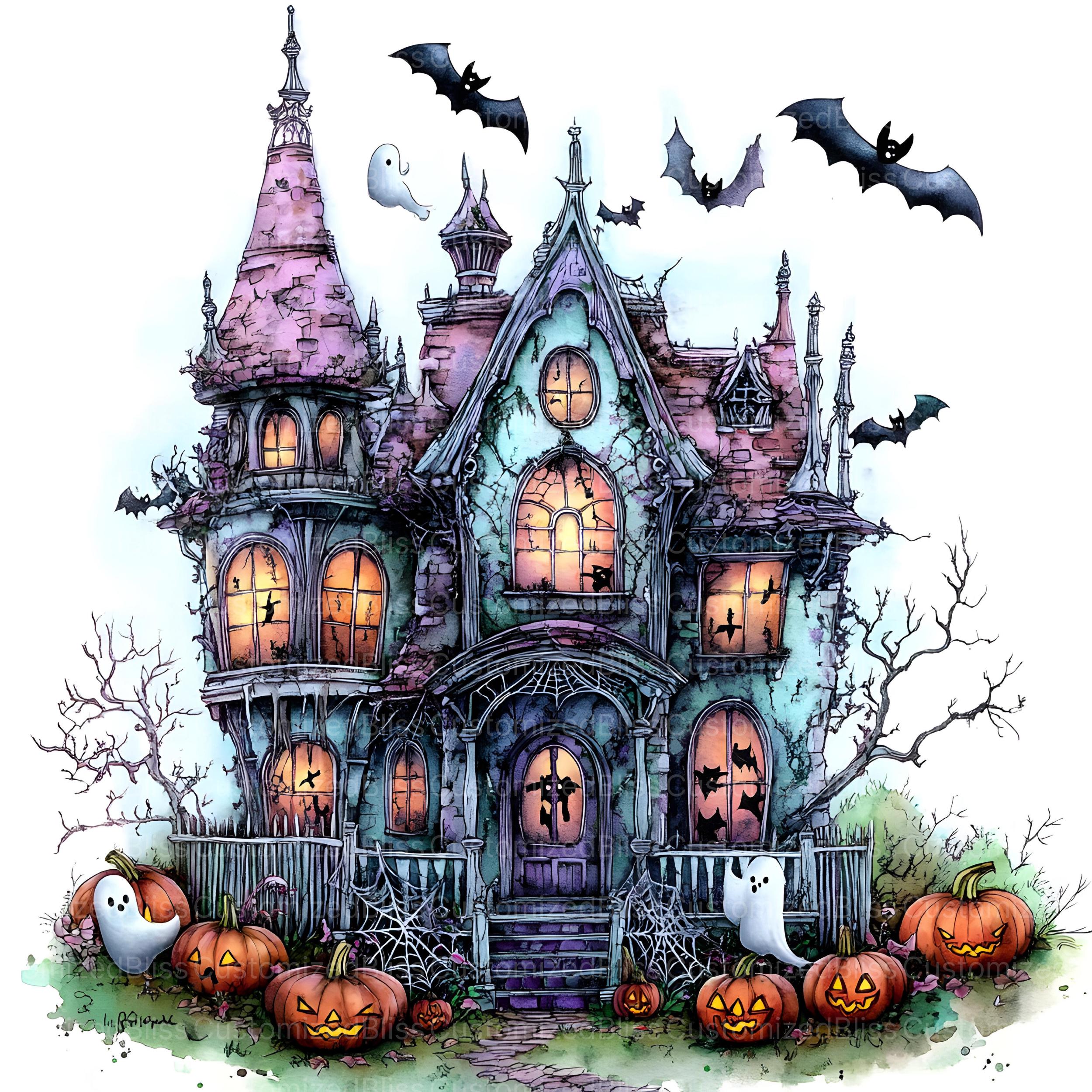 20 Whimsical Haunted House Clipart, Halloween Clipart, High Quality ...