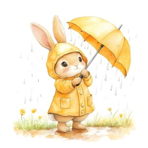 19 Bunny Rainy Clipart, Bunny With Umbrella, Bunny Clipart, Watercolor ...
