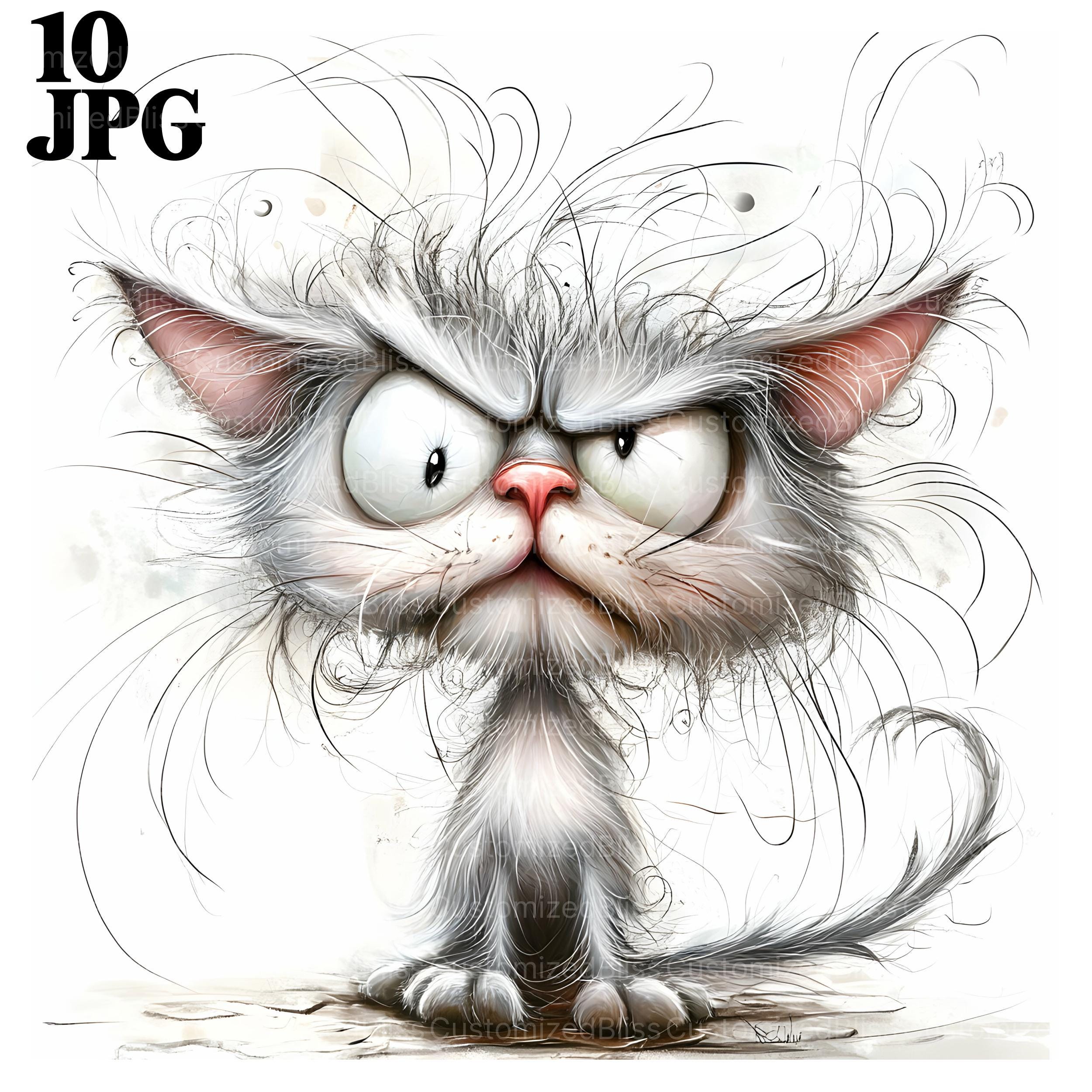 Frazzled Cat Clip Art, 10 High Quality JPG, Quirky Cat Clipart, Cartoon ...
