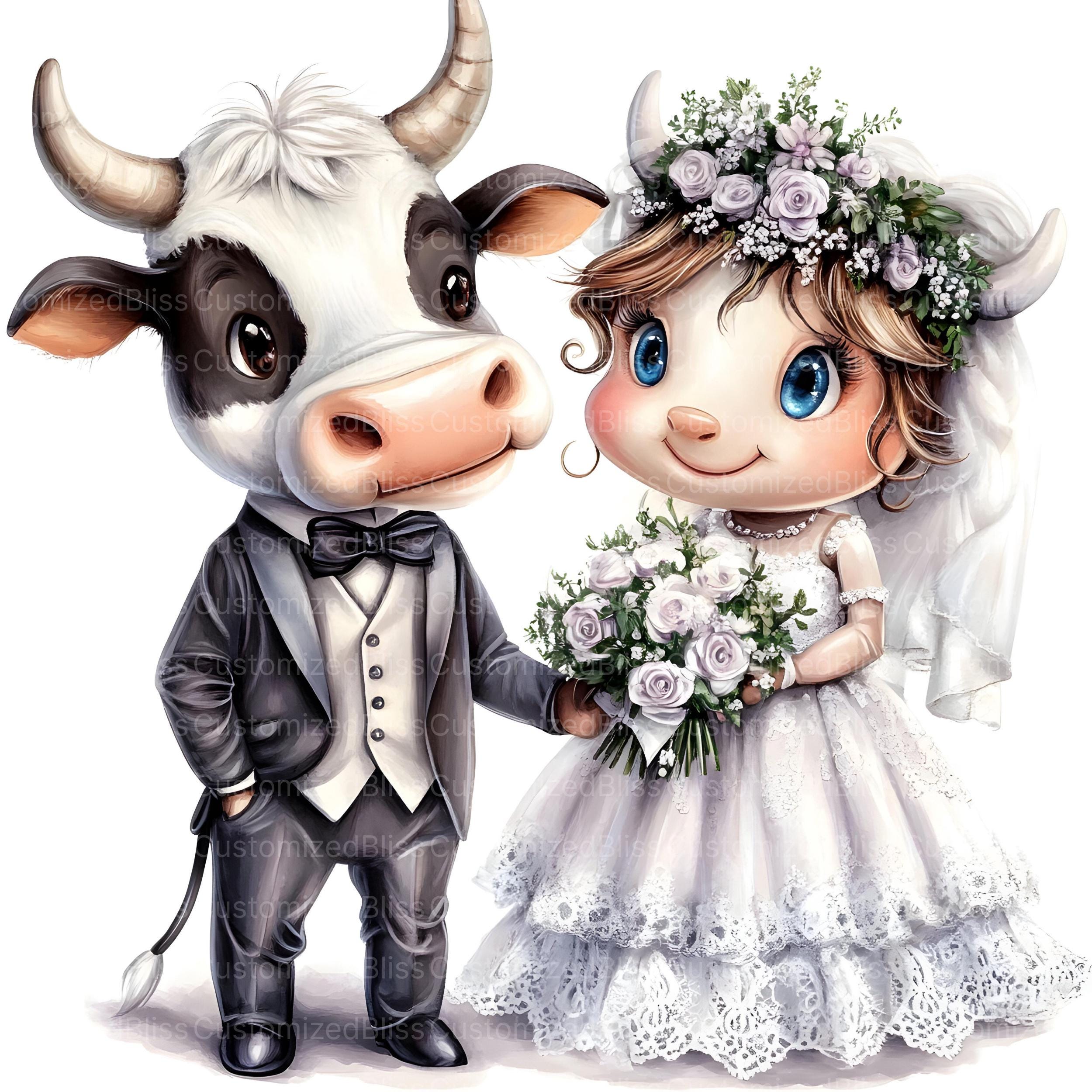 15 Cute Cow Wedding Couple Clipart, Bride and Groom Cows in Wedding ...