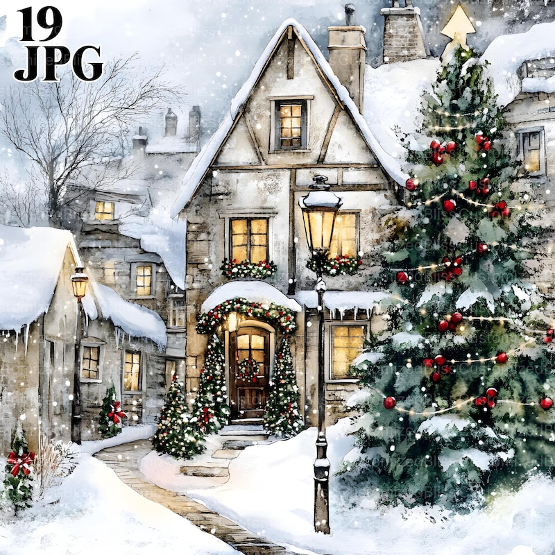 Vintage snowy house scene painting - Etsy.de