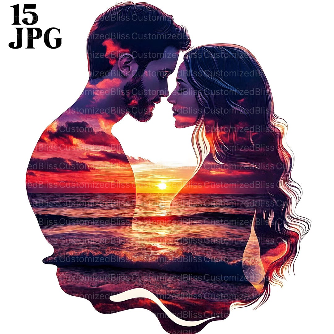 15 Romantic Sunset Clipart, Enchanting Couple Clipart Bundle, Romantic ...