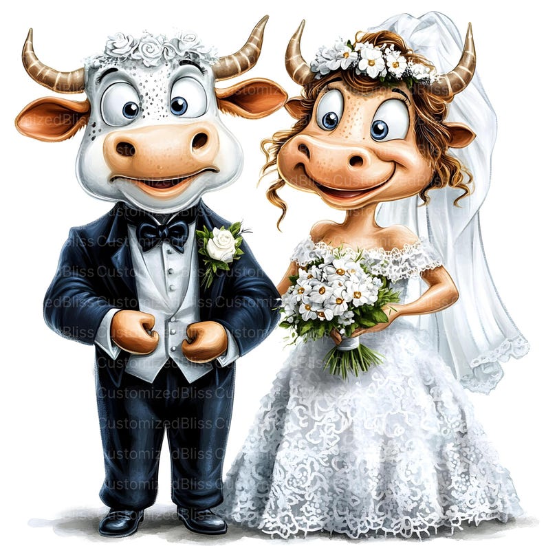 15 Cute Cow Wedding Couple Clipart, Bride and Groom Cows in Wedding ...