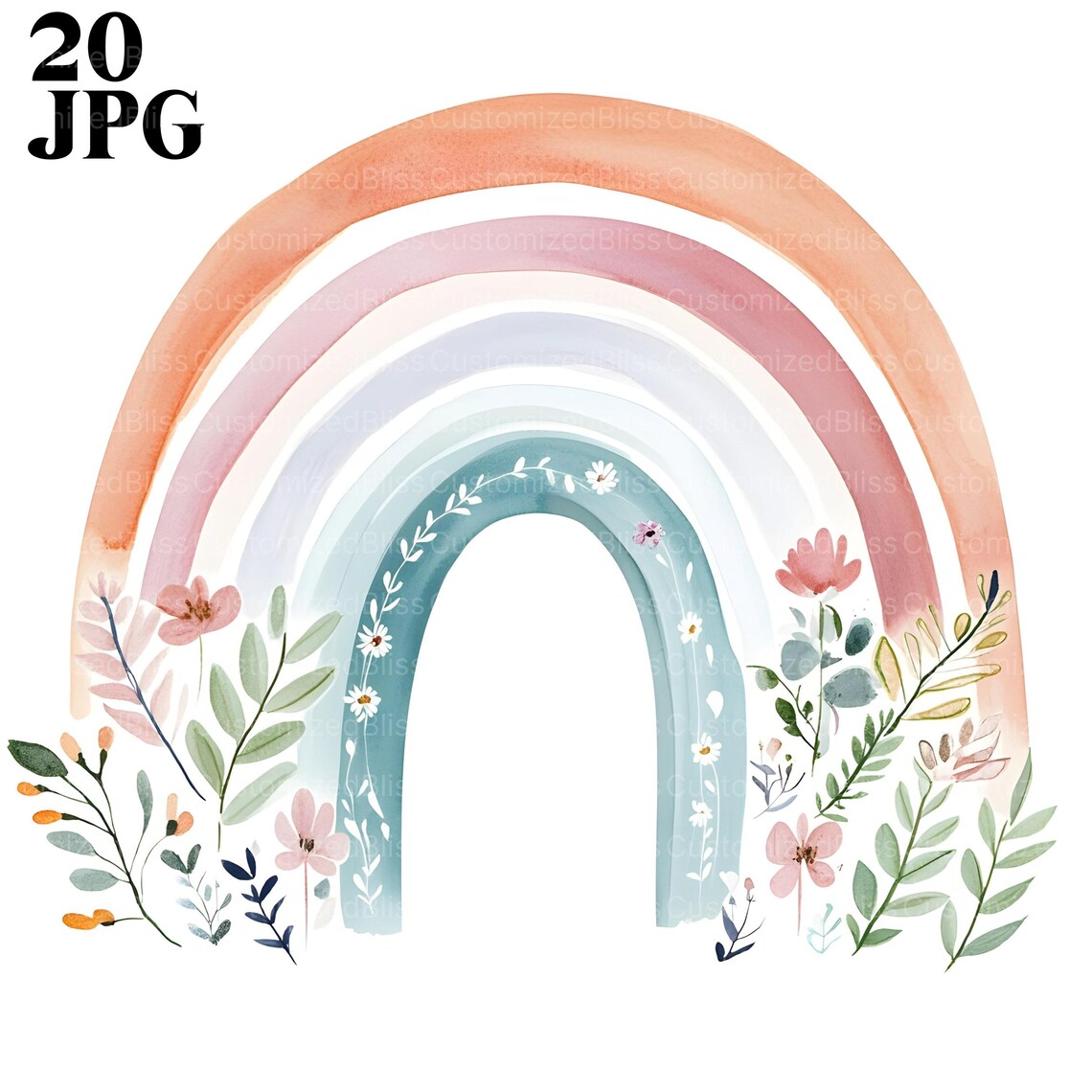 20 Pastel Boho Rainbows Clipart, Boho Clipart, High Quality Jpgs ...