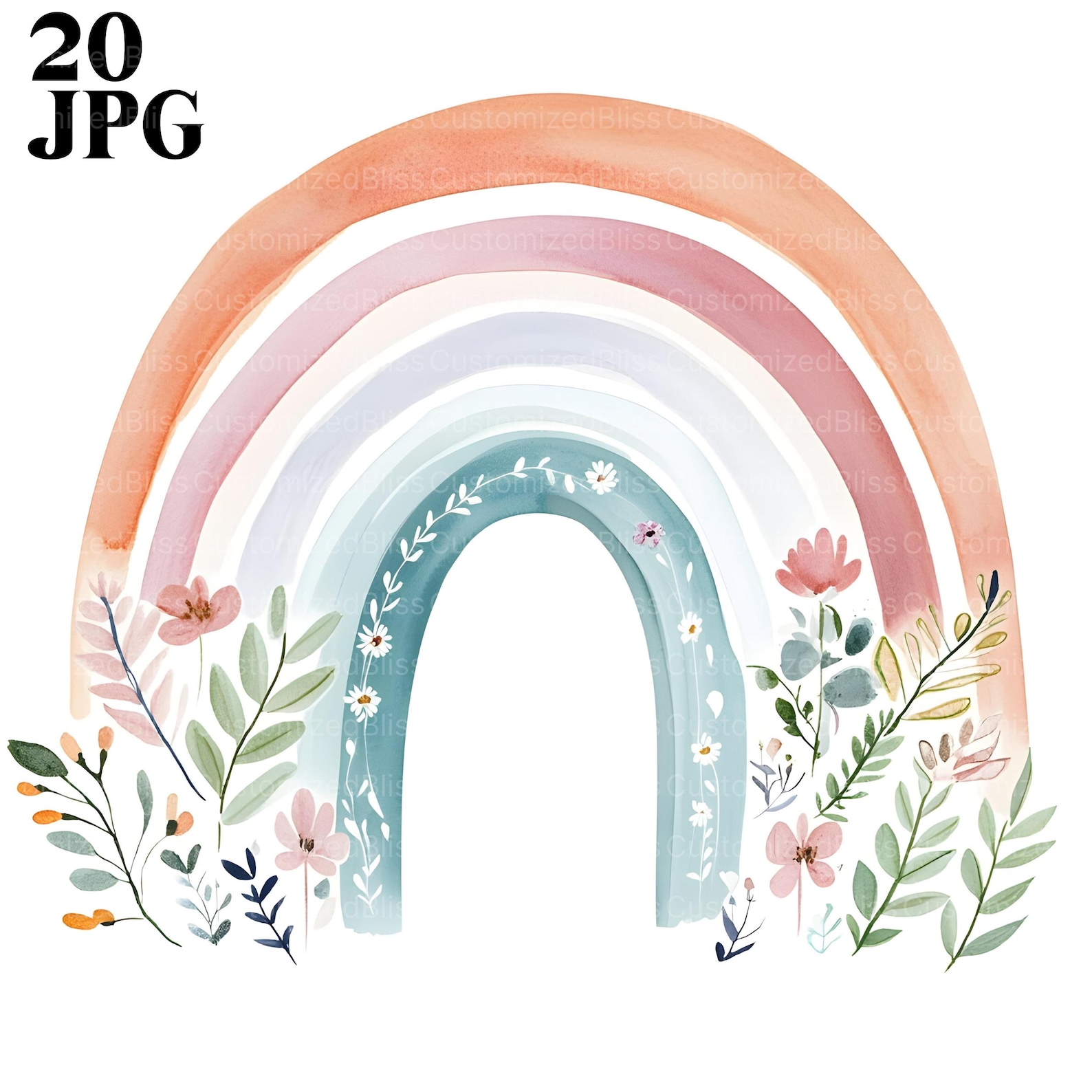 20 Pastel Boho Rainbows Clipart, Boho Clipart, High Quality Jpgs ...