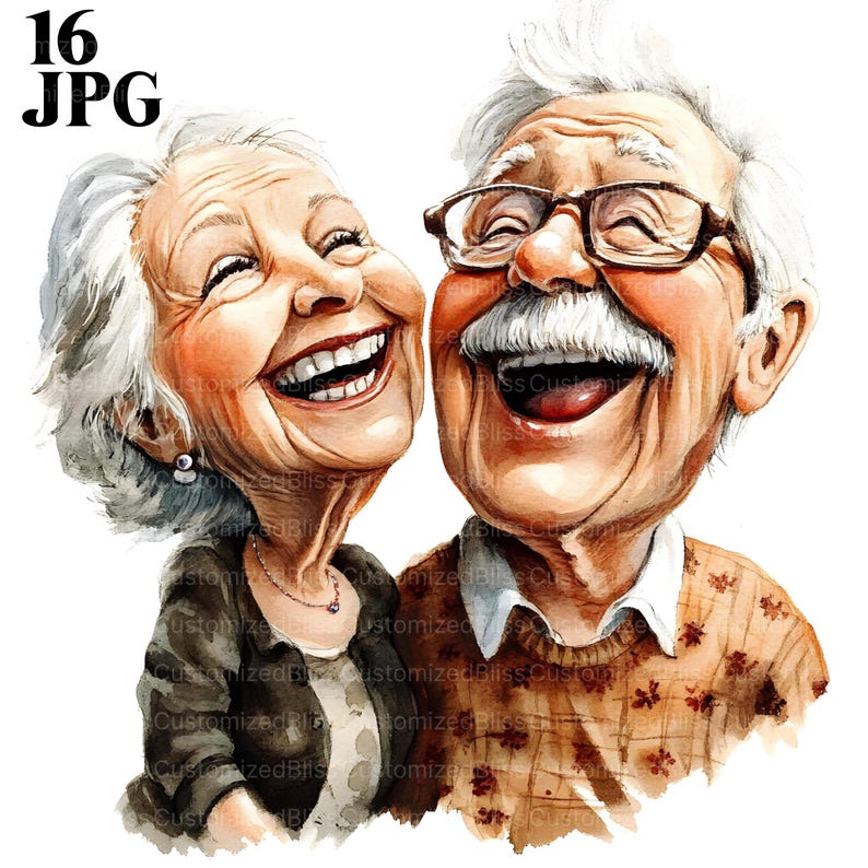 16 Smiling Elderly Couple Clipart, Happy Grandparents Clipart, Quality ...