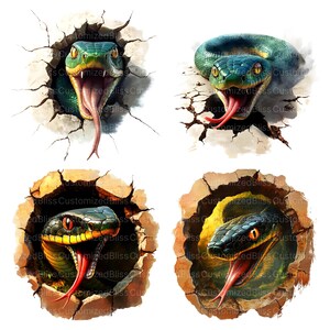 15 Snake Clipart, Realistic 3D Snake Clipart Bundle, Reptile Art, Snake ...