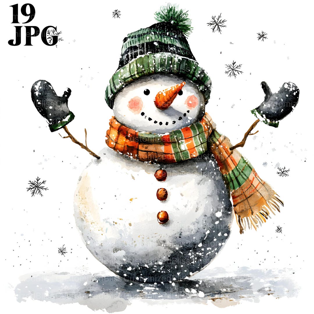 Joyful Snowman Clipart Bundle, 19 High Quality Jpgs, Winter Clipart ...
