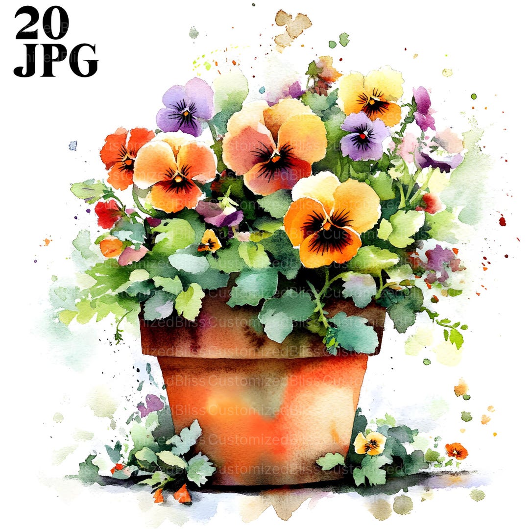 Spring Flowers in Pot Clipart Bundle, 20 High Quality Watercolor JPG ...