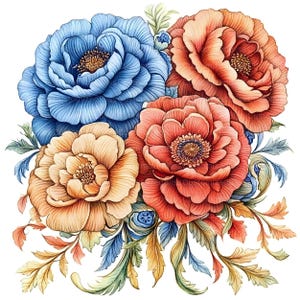 16 Folk Art Roses Clipart, Folk Art Clipart, Folk Clipart, Flower ...