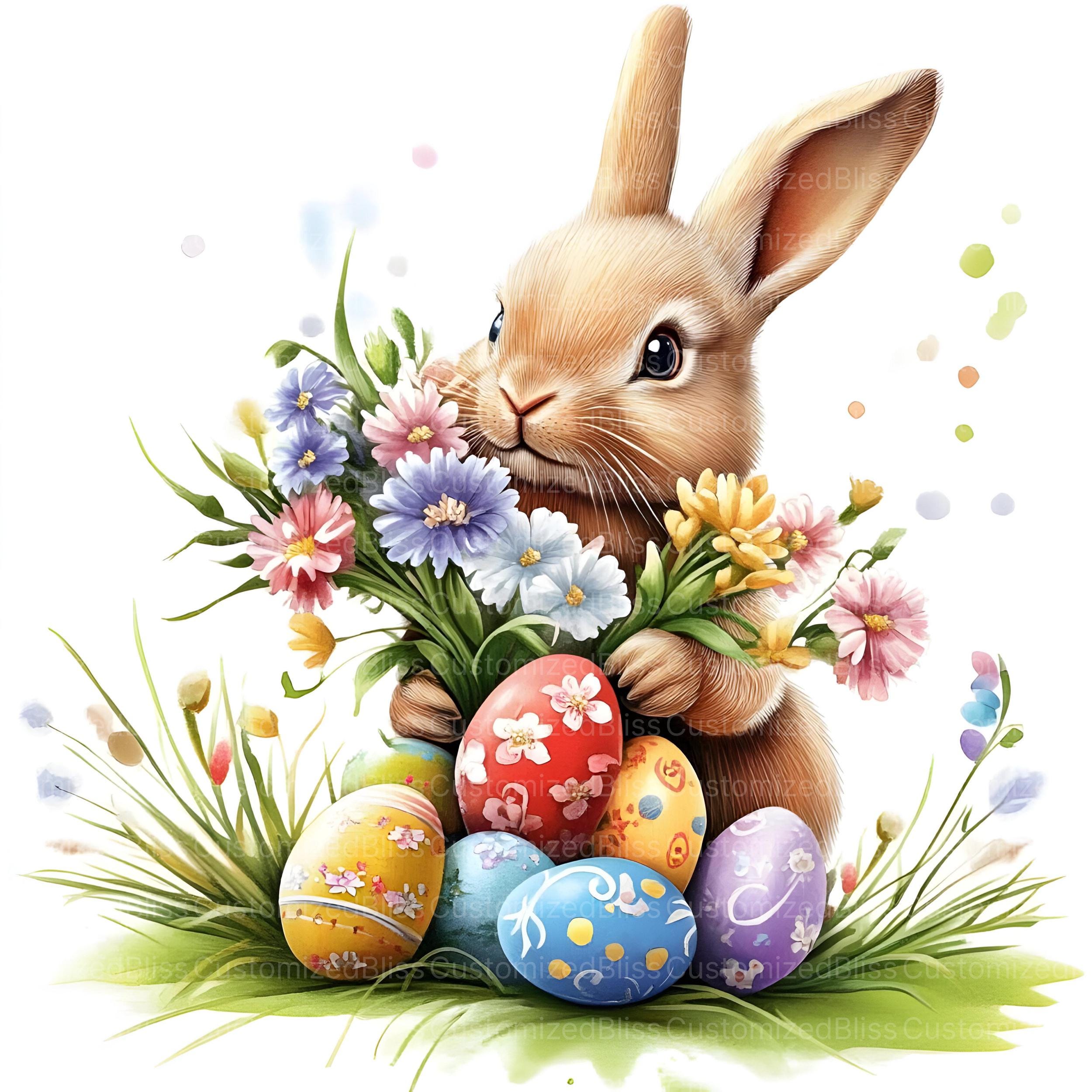 12 Easter Bunny Bouquet Egg Clipart, Bunny Clipart, Rabbit Clipart ...