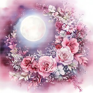 Pink Moon Clip Art, 20 High Res Watercolor JPG for Junk Journaling ...