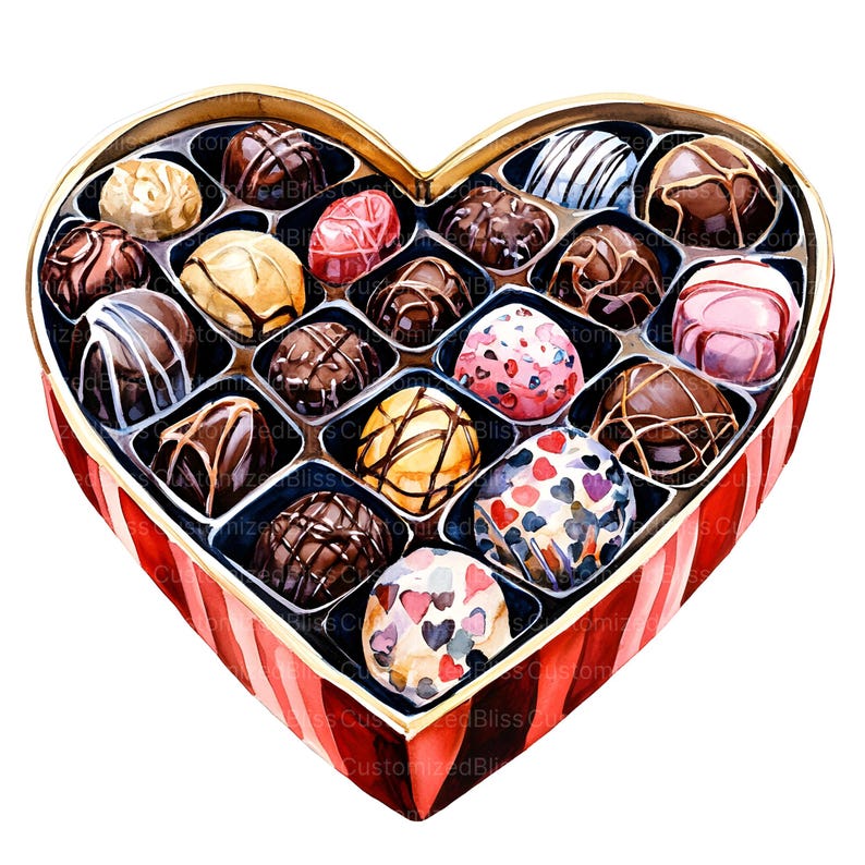 Heart Shaped Box of Chocolates Clipart Bundle, 20 High Quality Jpgs ...