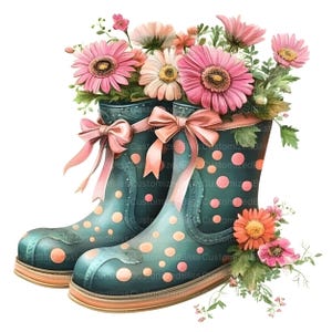 Polka Dot Rain Boots Clipart, Rubber Boots, Garden Clipart, Spring ...