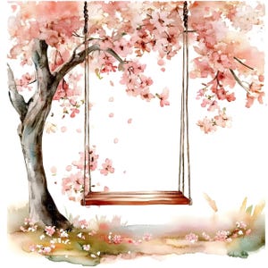 Spring Tree Swing Clipart Bundle, 20 High Quality Watercolor JPG ...