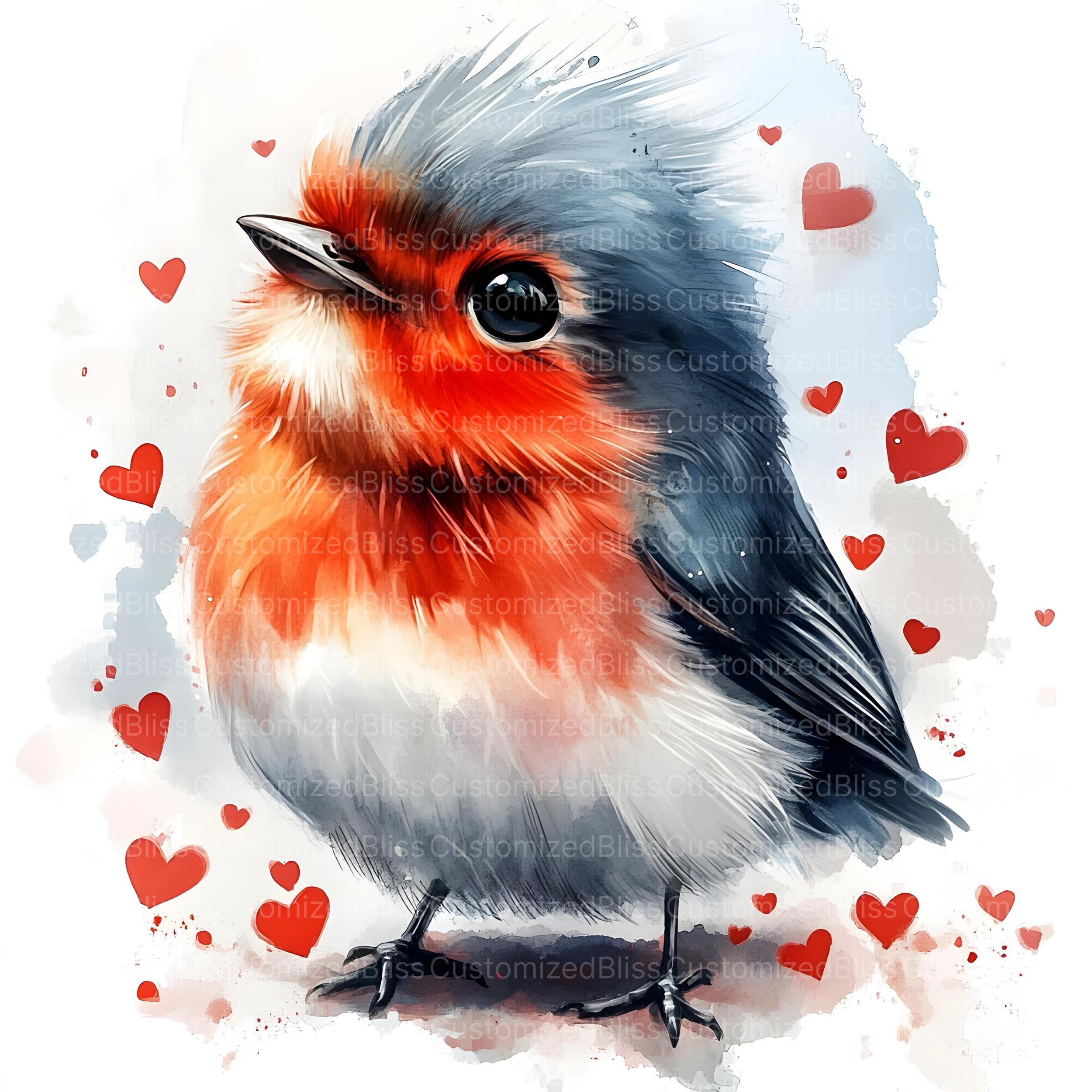 10 Valentine Robin Bird Clipart Bundle, Robin Clipart, Valentine ...