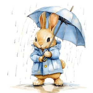 19 Bunny Rainy Clipart, Bunny With Umbrella, Bunny Clipart, Watercolor ...