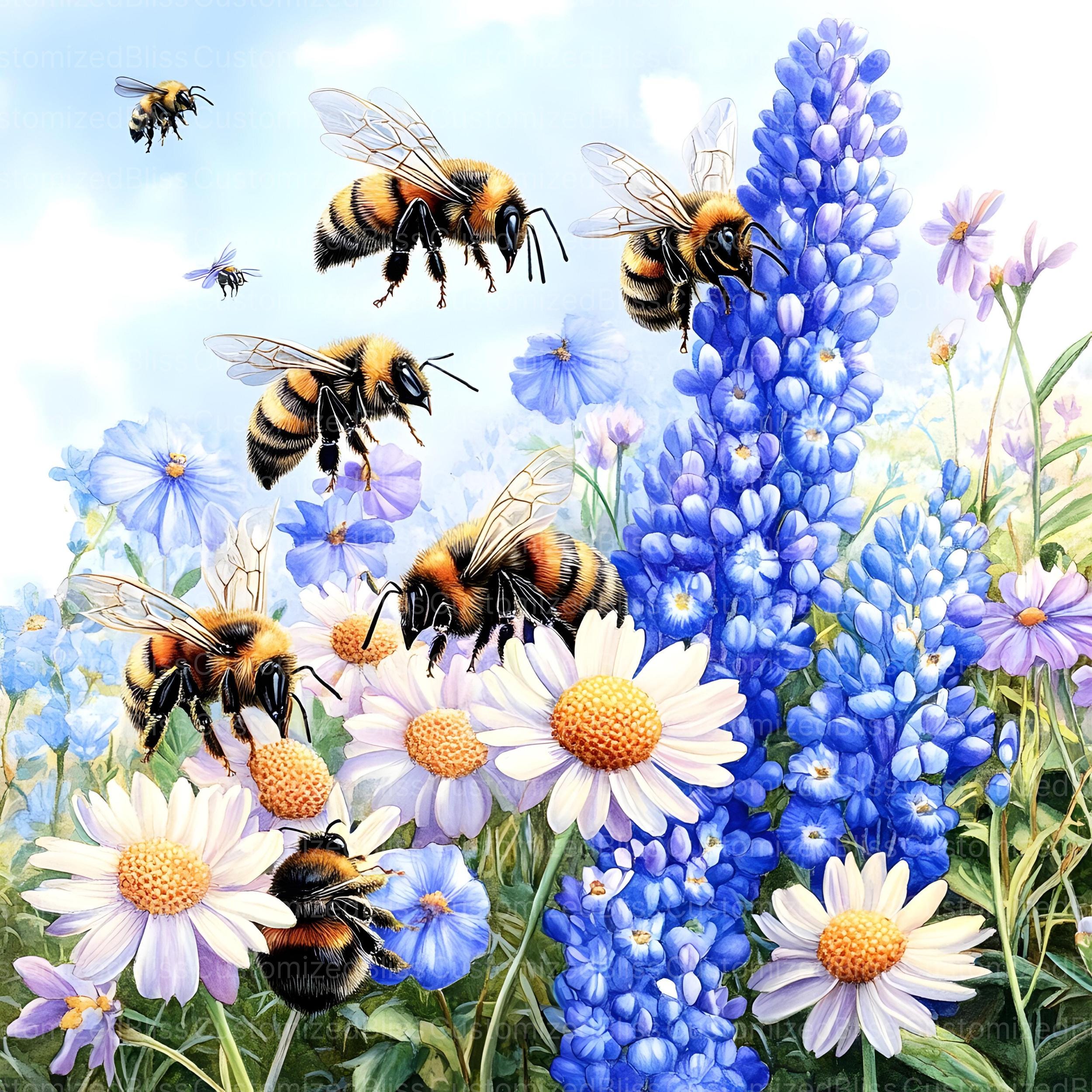 18 Bumblebee on Flower Clipart Bundle, Bumblebee Clipart, Bee Clipart ...