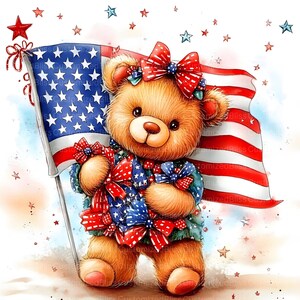 4th of July Teddy Bear Clipart, American Independence Day Bear, 4th of ...