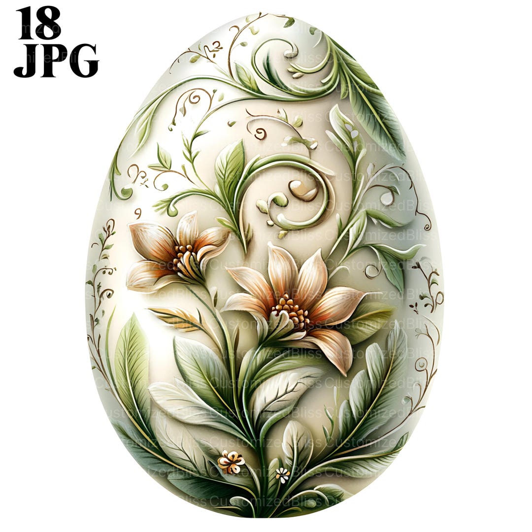 Floral Easter Egg Clipart, Easter Clipart, Flower, 18 High Quality Jpgs ...