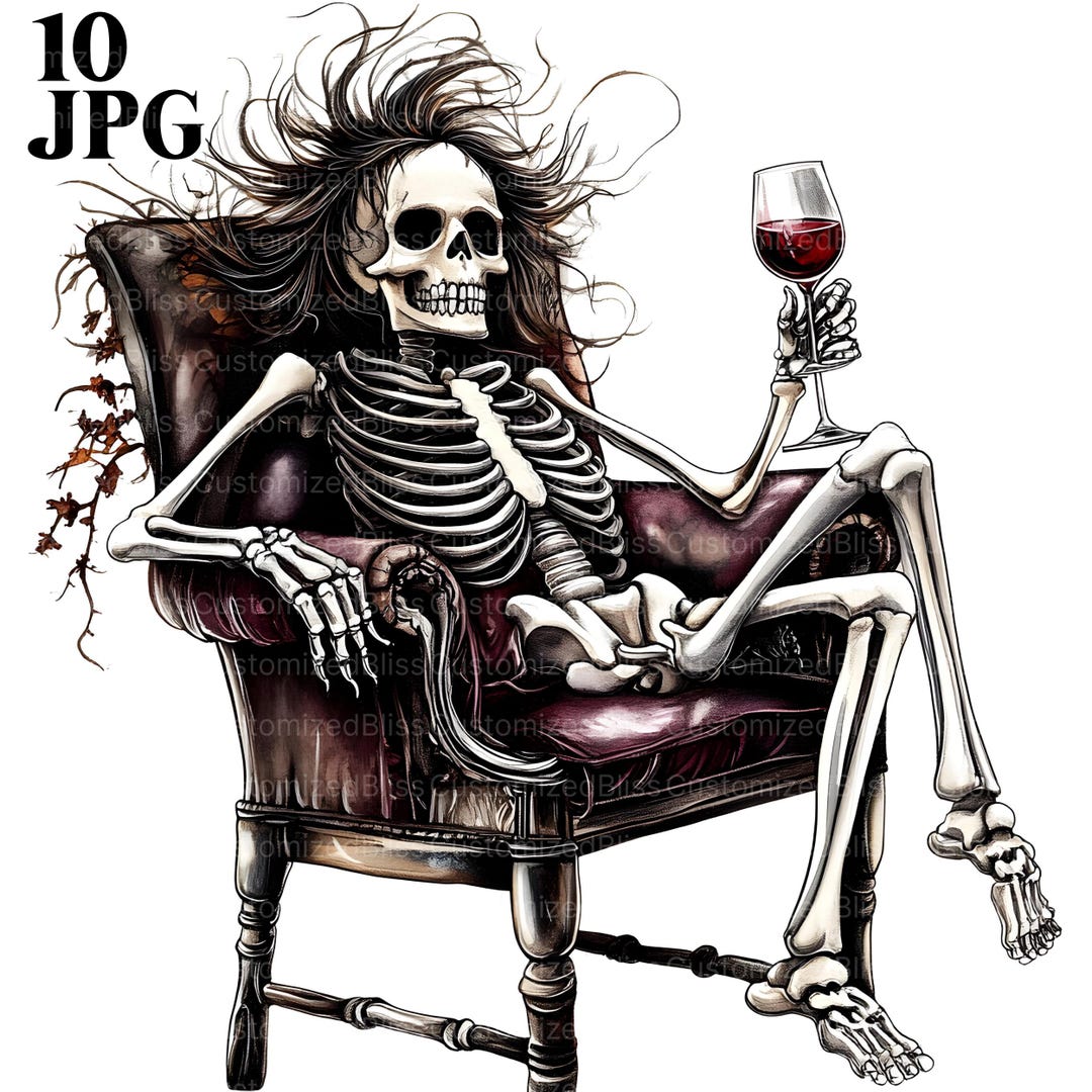 Skeleton Drinking Wine Clipart, Skeleton Clipart, Reading Skeleton ...