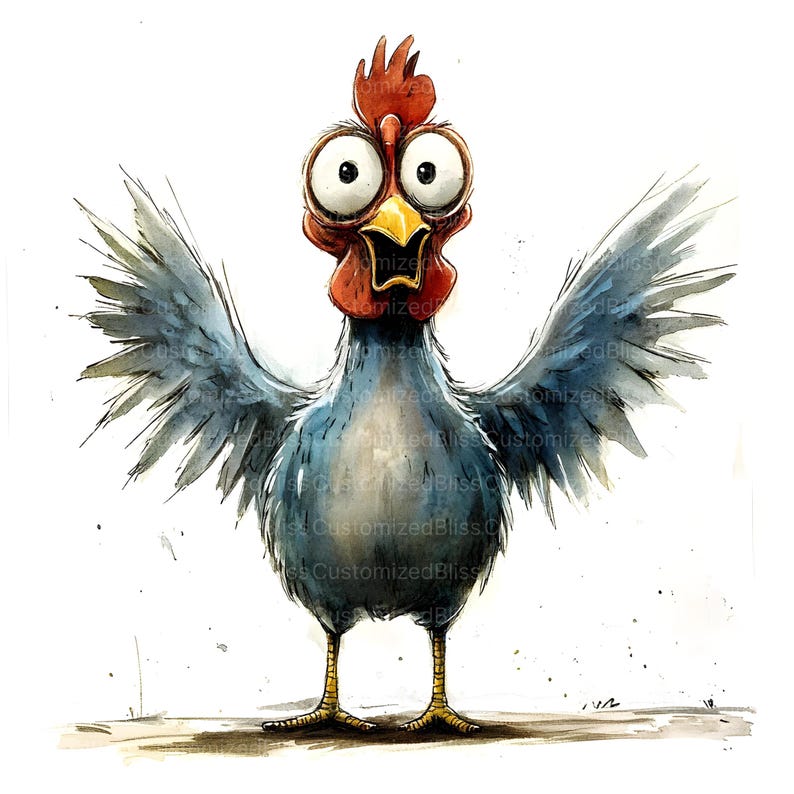 14 Funny Chicken Clipart, Funky Rooster, Silly Chicken Illustration ...