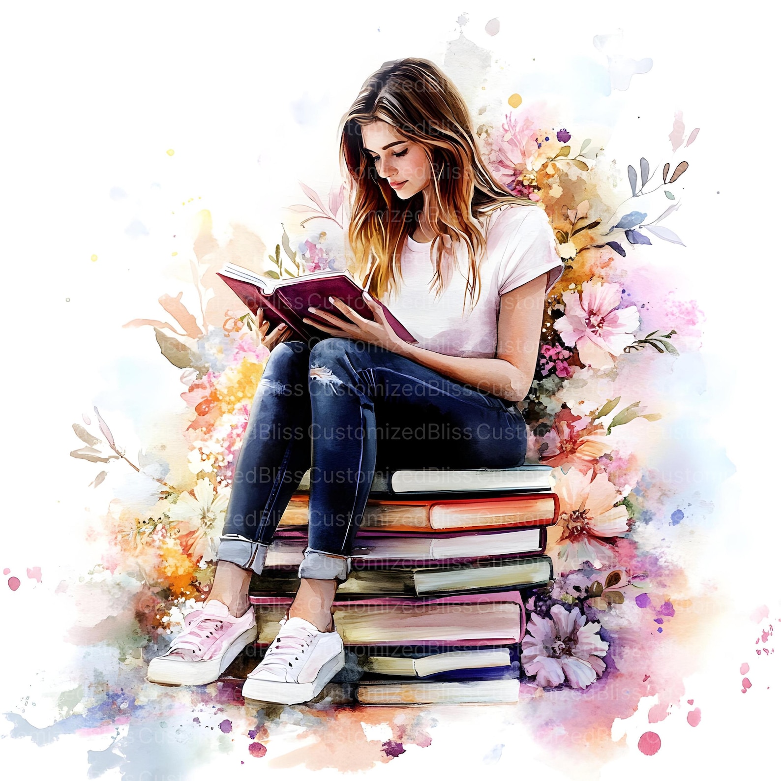 13 Girl Reading Clipart, Cute Bookish Girl, Book Stack, Bookworm ...