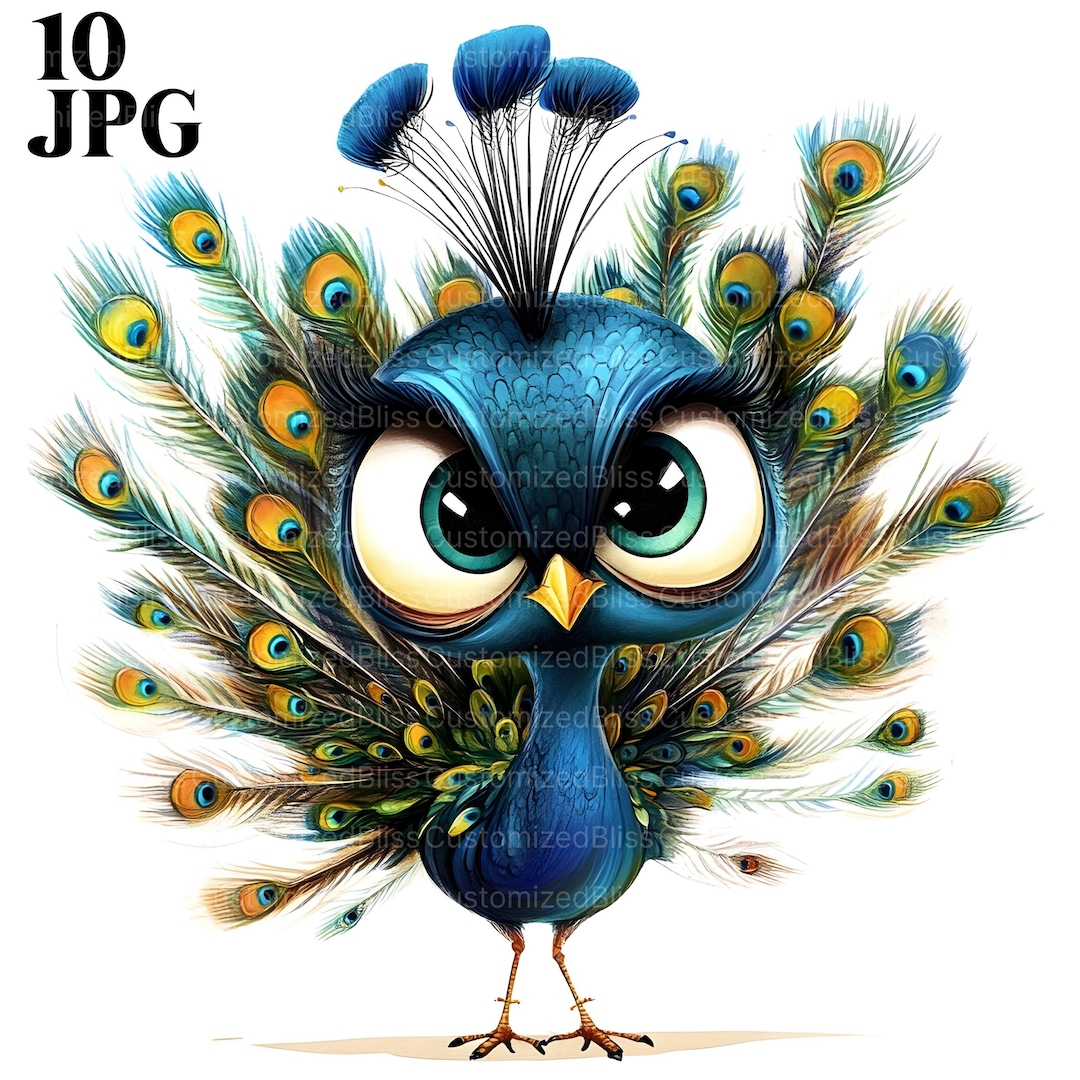 10 Quirky Peacock Clipart, Cartoon Peacock, Bird Clipart, High Quality ...