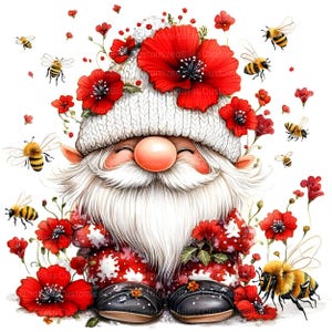 20 Poppy Gnome Clipart, Garden Gnome, Spring Gnome, Summer Gnome, Elf ...