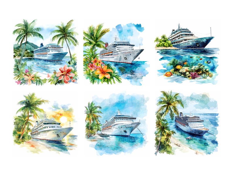Beach and Cruise Ship Clipart, 30 High Quality Jpgs, Vacation Clipart ...