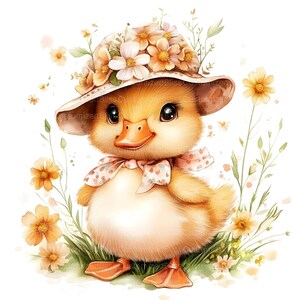 20 Little Spring Flower Duck Clipart, Watercolor Duck, Cute Duck ...
