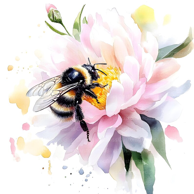 18 Bumble Bee Clipart, Honey Bee, Watercolor Flowers, Floral Clipart ...