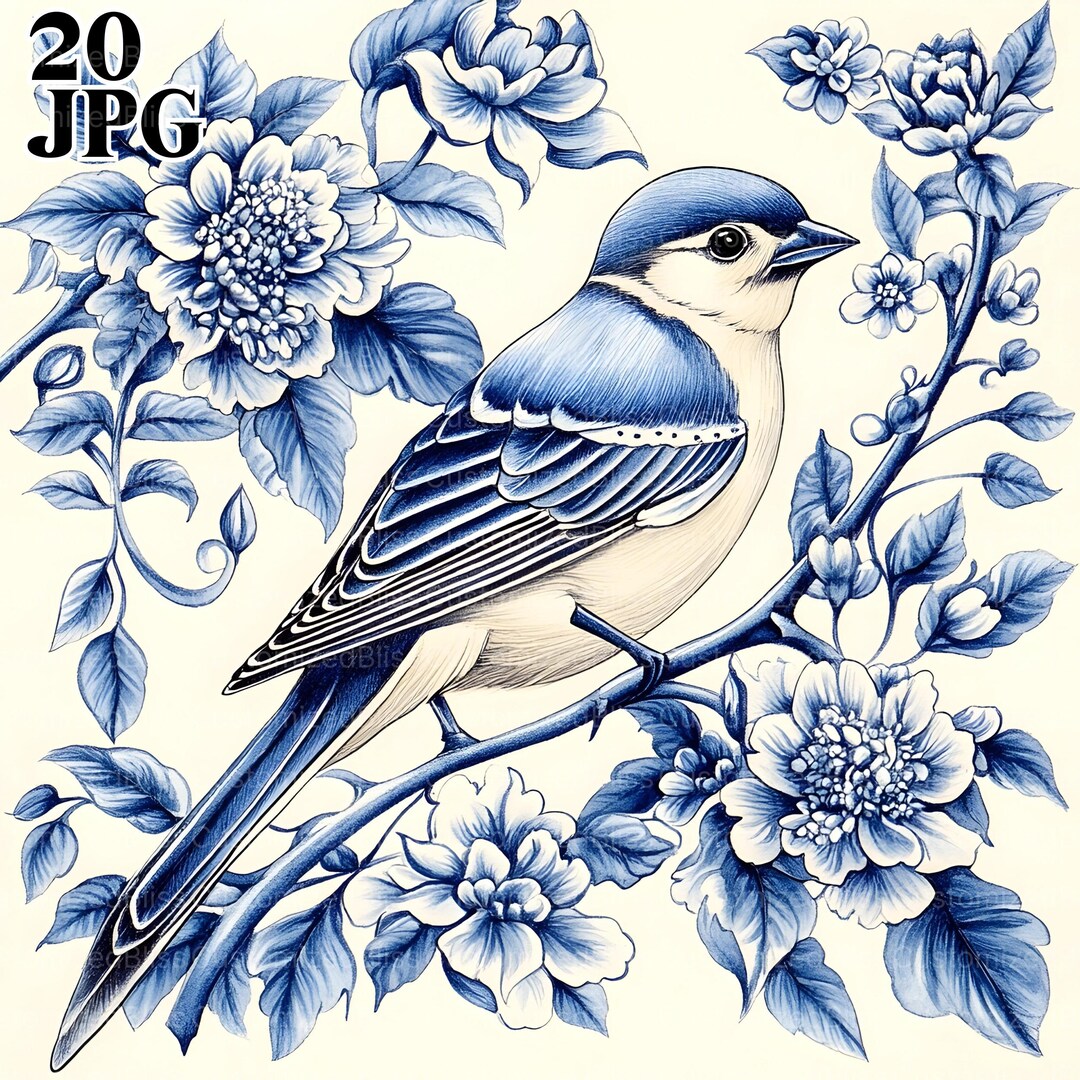 20 Blue Delft Birds Clipart, Dutch Tile Pattern, High Quality JPG ...