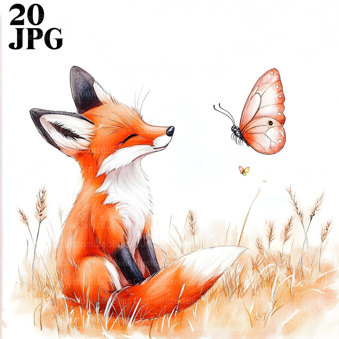 20 Fox and Butterfly Clipart, Cute Fox Clipart, High Quality JPG ...