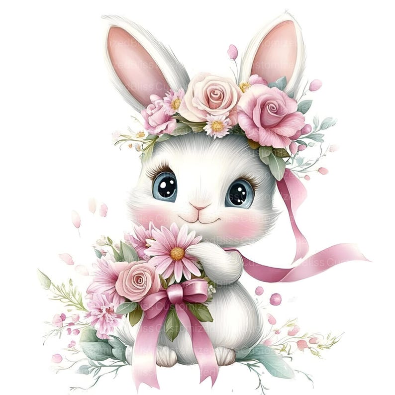 16 Floral Bunny Clipart, Floral Rabbit, Spring Rabbit, Flower Bunny ...