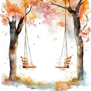 Spring Tree Swing Clipart Bundle, 20 High Quality Watercolor JPG ...