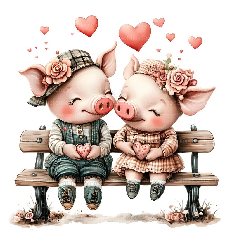 14 Kissing Pigs Clipart, Cute Pig Couple, Valentine's Day Pigs ...
