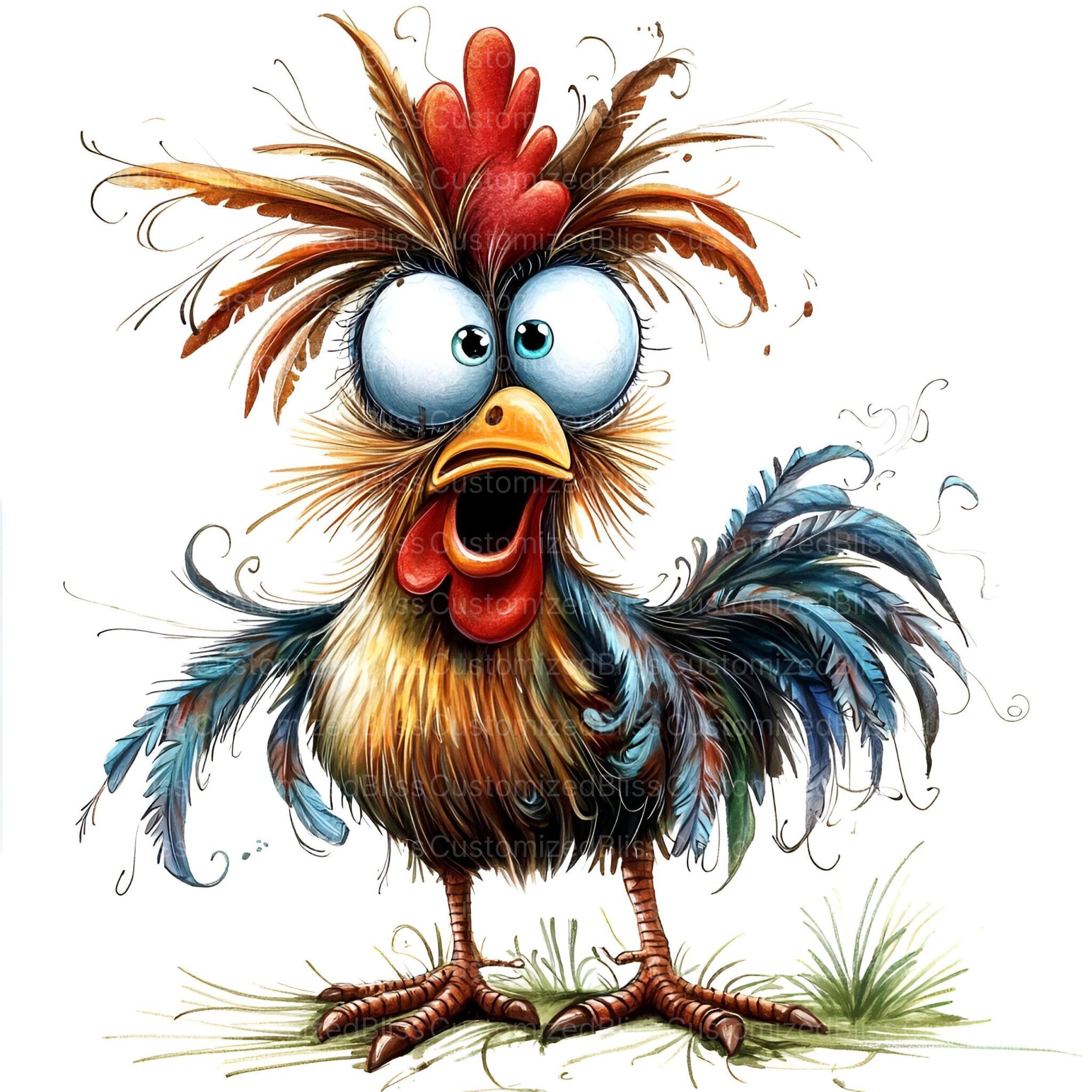 11 Funny Crazy Chicken, Quirky Cartoon Rooster Clipart, Quirky Rooster ...
