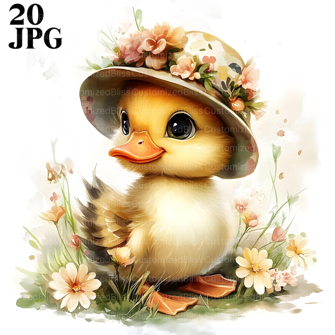 20 Little Spring Flower Duck Clipart, Watercolor Duck, Cute Duck ...